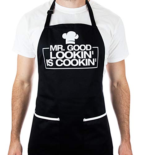 Funny Apron for Men - Mr. Good Looking is Cooking - BBQ Grill Apron for a Husband, Dad, Boyfriend or any Friend that Cooks Like a Master Chef by Aller Home and Kitchen (Mr. Good Looking is Cooking)