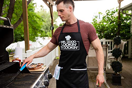 Funny Apron for Men - Mr. Good Looking is Cooking - BBQ Grill Apron for a Husband, Dad, Boyfriend or any Friend that Cooks Like a Master Chef by Aller Home and Kitchen (Mr. Good Looking is Cooking)