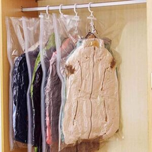 Hanging Vacuum Compression Bags, 2 Pack Hanging Vacuum Clothes Storage Space Saver Clear Bags with Hook for Suits Coats Jackets