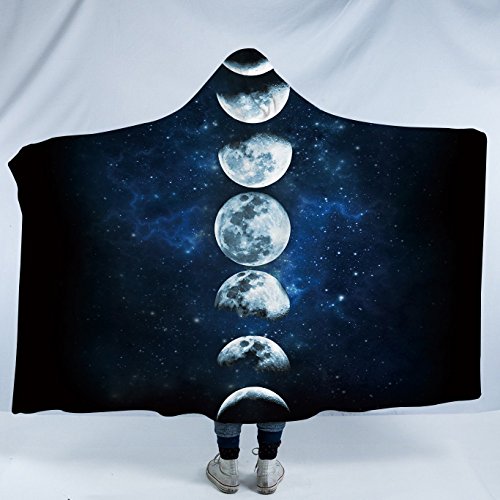 Sleepwish Moon Hooded Blanket Lunar Eclipse Celestial Blanket Dark Blue Galaxy Blanket with Hood Sherpa Fleece Blankets (Adults 60"x 80")