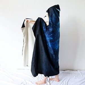 Sleepwish Moon Hooded Blanket Lunar Eclipse Celestial Blanket Dark Blue Galaxy Blanket with Hood Sherpa Fleece Blankets (Adults 60"x 80")