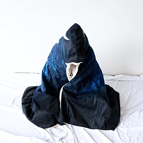 Sleepwish Moon Hooded Blanket Lunar Eclipse Celestial Blanket Dark Blue Galaxy Blanket with Hood Sherpa Fleece Blankets (Adults 60"x 80")