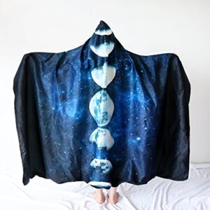 Sleepwish Moon Hooded Blanket Lunar Eclipse Celestial Blanket Dark Blue Galaxy Blanket with Hood Sherpa Fleece Blankets (Adults 60"x 80")