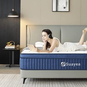 suayea king mattress, king size mattress in a box, 12 inch hybrid mattress king size, ultimate motion isolation with gel memory foam and pocket spring, medium firm mattress, edge support, certipur-us