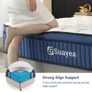 SUAYEA King Mattress, King Size Mattress in a Box, 12 Inch Hybrid Mattress King Size, Ultimate Motion Isolation with Gel Memory Foam and Pocket Spring, Medium Firm Mattress, Edge Support, CertiPUR-US