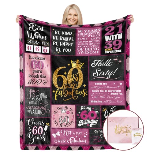 60th Birthday Gifts for Women, 60th Birthday Gifts Blanket with Gift Box, 60th Birthday Decorations Women, 1963 60 Year Old Birthday Gifts Ideas for Women Wife Grandma Mom Throw Blanket 60"x50"