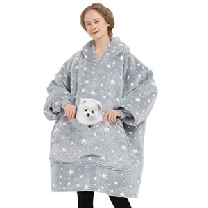 wearable blanket hoodie oversized sherpa blanket sweatshirtflannel blanket with large pocket gift for women glow in the dark cute star