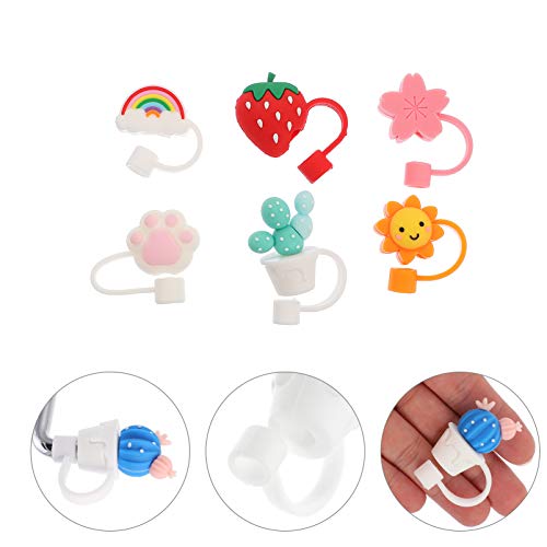 ABOOFAN 6pcs Silicone Straw Tip Cover Reusable Drinking Straw Tips Lids Dust Proof Straw Plugs Cartoon Drinking Dust Cap for Home Kitchen Party Accessories Assorted