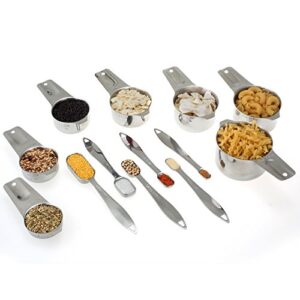 13-piece Measuring Cups and Spoons Set, 18/8 Stainless Steel Heavy Duty Ergonomic Handle with Ring Connector, Silver