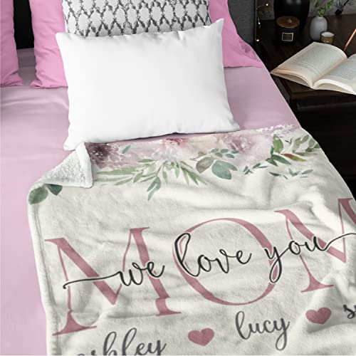 Lily's Atelier Personalized Mom Blanket with Names - 9 Floral Designs, 40 X 60 - Mom We Love You Custom Throw Blanket - Gifts for Mom from Daughter, Son, Birthday Gifts for Mom, Grandma