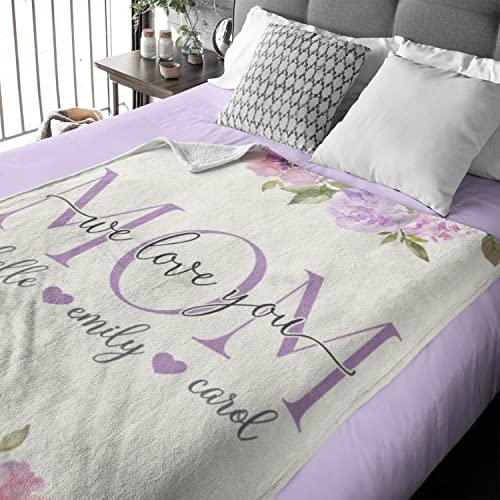 Lily's Atelier Personalized Mom Blanket with Names - 9 Floral Designs, 40 X 60 - Mom We Love You Custom Throw Blanket - Gifts for Mom from Daughter, Son, Birthday Gifts for Mom, Grandma