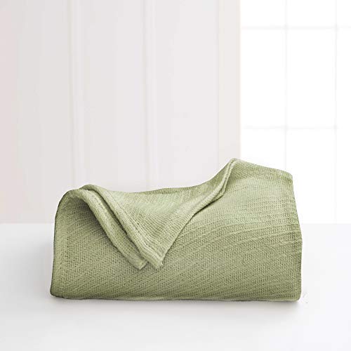 Martex Premium 100% Cotton Warm and Cozy Blanket Good for All Seasons, Lightweight and Breathable, Textured, Queen, Green