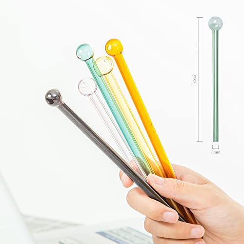 9 Pcs Reusable Glass Straws 7.9in X 8mm Glass Straws With Design for Smoothies, Milkshakes, Juices, Teas