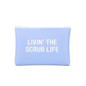 about face designs hilarious say what collection-zippered silicone makeup clutch travel accessory-cosmetic bag, 7 x 10, scrub life blue