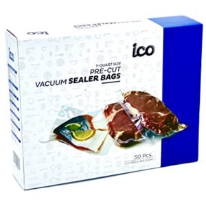 ICO Clear Vacuum Bags for FoodSaver, Quart size bags, 50 count (Vacuum Freezer Storage Bags) Certified BPA and Phthalate free