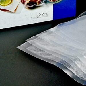 ICO Clear Vacuum Bags for FoodSaver, Quart size bags, 50 count (Vacuum Freezer Storage Bags) Certified BPA and Phthalate free