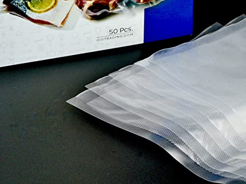 ICO Clear Vacuum Bags for FoodSaver, Quart size bags, 50 count (Vacuum Freezer Storage Bags) Certified BPA and Phthalate free