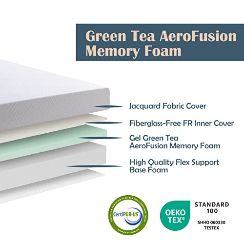 Dyonery Twin Mattress 6 Inch Green Tea Memory Foam Mattress in a Box, CertiPUR-US Certified Fiberglass Free Gel Mattress, Twin mattresses for Kids Medium Firm 38"x75"