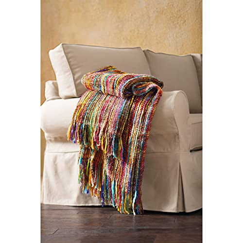 ART & ARTIFACT Boho Throw Blanket - Colorful Striped Chunky Knit Blanket Hippie Room Decor - 48" x 70" Afghan