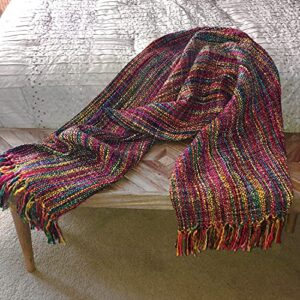 ART & ARTIFACT Boho Throw Blanket - Colorful Striped Chunky Knit Blanket Hippie Room Decor - 48" x 70" Afghan