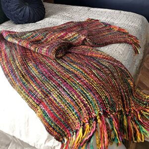 ART & ARTIFACT Boho Throw Blanket - Colorful Striped Chunky Knit Blanket Hippie Room Decor - 48" x 70" Afghan