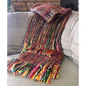 ART & ARTIFACT Boho Throw Blanket - Colorful Striped Chunky Knit Blanket Hippie Room Decor - 48" x 70" Afghan