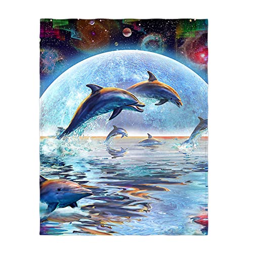 Happy Dolphins Printing Super Soft Throw Blanket for Bed Sofa Lightweight Blanket Size 58 x 80 Inch