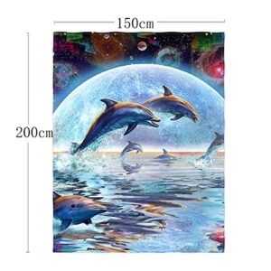 Happy Dolphins Printing Super Soft Throw Blanket for Bed Sofa Lightweight Blanket Size 58 x 80 Inch