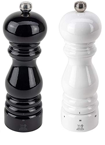 Peugeot Paris U'Select Lacquer Salt And Pepper Mill Set 7", Black And White