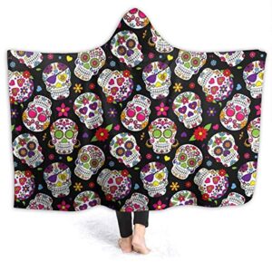 jasmoder sugar skull hoodie blanket wearable throw blankets for couch blanket hooded for baby kids men women