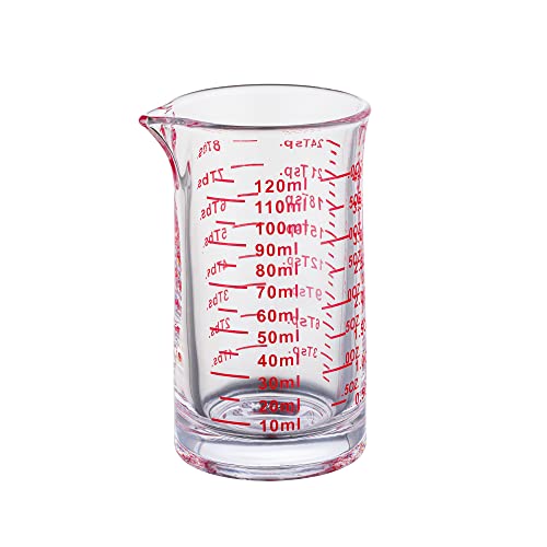 Ackers Shot Glass Measuring Cup 4 Ounce/120ML Liquid Heavy High Espresso Glass Cup Red Line，V-Shaped Spout