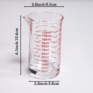 Ackers Shot Glass Measuring Cup 4 Ounce/120ML Liquid Heavy High Espresso Glass Cup Red Line，V-Shaped Spout