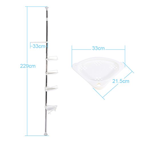 Shower Shelves Rack,4-Tier Bathroom Height 63" -118" Adjustable Telescopic Shower Shelf Shower Corner Rack