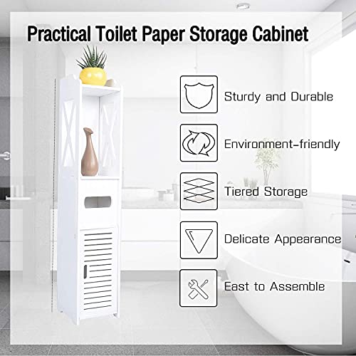 Bathroom Cabinet, Bathroom Storage Corner Floor Cabinet Modern White Wood Cupboard Shelf Tissue Storage Rack Toilet Towel Storage Shelf Organizer Cupboard Shelf , 31.5 x 6.1 x 5.9 in