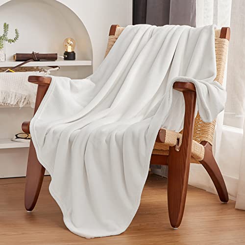 CozyLux Fleece Blanket Queen White 90" x 90" - 300GSM Super Soft Lightweight Microfiber Flannel Blankets for Travel Camping Chair and Sofa, Cozy Luxury Plush Fuzzy Bed Blankets