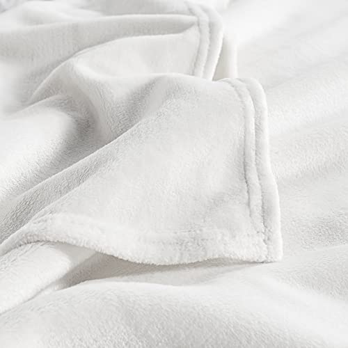 CozyLux Fleece Blanket Queen White 90" x 90" - 300GSM Super Soft Lightweight Microfiber Flannel Blankets for Travel Camping Chair and Sofa, Cozy Luxury Plush Fuzzy Bed Blankets