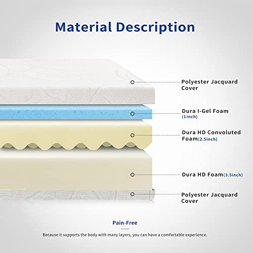 Olee Sleep 7 Inch I-Gel Deluxe Comfort Memory Foam Mattress,Full,Beige,White, CertiPUR-US, Multi-layered foam, Supporting Body Weight,Comfort and Relieve pressure