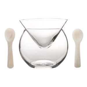 duebel glass caviar chiller server set plus 2 pcs. x mother of pearl caviar spoon 3.15" – universal martini, wine, liquor cocktail chiller