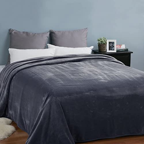 EASELAND Soft Queen Size Blanket All Season Warm Microplush Lightweight Thermal Fleece Blankets for Couch Bed Sofa,90x90 Inches,Dark Grey