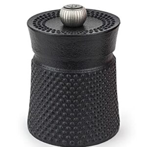 Peugeot Bali Black Cast-Iron Pepper Mill & Salt Cellar With Wooden Tray Gift Boxed- With Wooden Spice Scoop