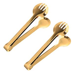 iaxsee 2-pack 9 inch stainless steel gold salad tongs, non-slip & easy grip smart locking clip handy utensil for cooking, serving, barbecue, buffet, salad, ice, oven