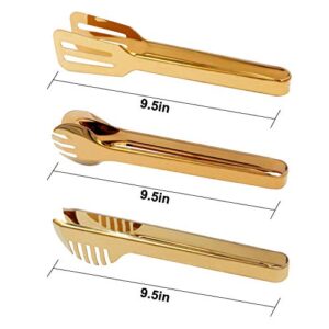 IAXSEE 2-Pack 9 Inch Stainless Steel Gold Salad Tongs, Non-slip & Easy Grip Smart Locking Clip Handy Utensil for Cooking, Serving, Barbecue, Buffet, Salad, Ice, Oven