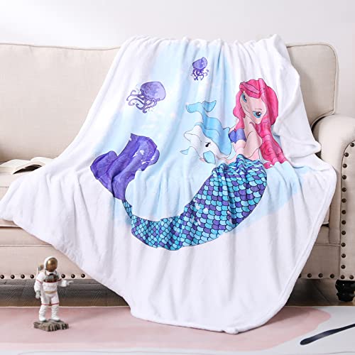 Jurllyshe Mermaid Throw Blanket Super Soft & Fuzzy Sherpa Ocean Theme Blanket Cute Plush Fleece Mermaid Tail Blanket Gifts Blanket for Kids and Adults Everyday Use (Mermaid-5)