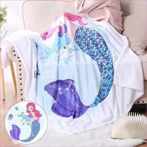 jurllyshe mermaid throw blanket super soft & fuzzy sherpa ocean theme blanket cute plush fleece mermaid tail blanket gifts blanket for kids and adults everyday use (mermaid-5)