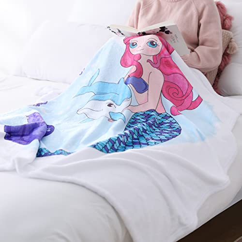 Jurllyshe Mermaid Throw Blanket Super Soft & Fuzzy Sherpa Ocean Theme Blanket Cute Plush Fleece Mermaid Tail Blanket Gifts Blanket for Kids and Adults Everyday Use (Mermaid-5)