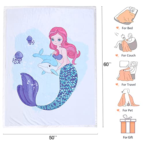 Jurllyshe Mermaid Throw Blanket Super Soft & Fuzzy Sherpa Ocean Theme Blanket Cute Plush Fleece Mermaid Tail Blanket Gifts Blanket for Kids and Adults Everyday Use (Mermaid-5)