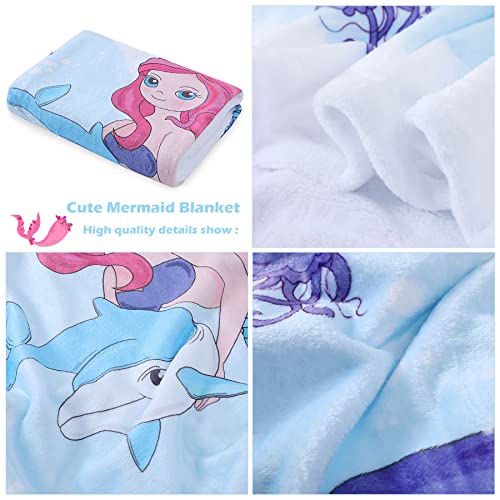 Jurllyshe Mermaid Throw Blanket Super Soft & Fuzzy Sherpa Ocean Theme Blanket Cute Plush Fleece Mermaid Tail Blanket Gifts Blanket for Kids and Adults Everyday Use (Mermaid-5)