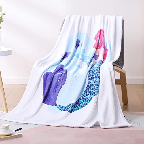 Jurllyshe Mermaid Throw Blanket Super Soft & Fuzzy Sherpa Ocean Theme Blanket Cute Plush Fleece Mermaid Tail Blanket Gifts Blanket for Kids and Adults Everyday Use (Mermaid-5)