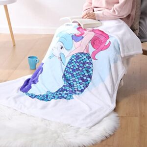 Jurllyshe Mermaid Throw Blanket Super Soft & Fuzzy Sherpa Ocean Theme Blanket Cute Plush Fleece Mermaid Tail Blanket Gifts Blanket for Kids and Adults Everyday Use (Mermaid-5)