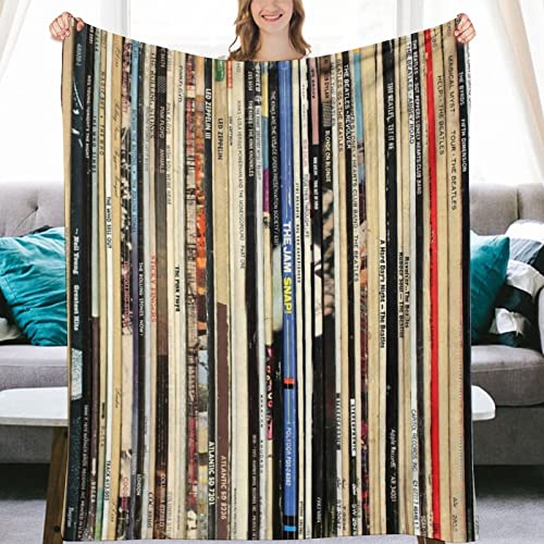 Classic Rock Vinyl Records Flannel Fleece Throw Blankets 50"X40" Lightweight Fluffy Winter Fall Blanket Cozy Soft Fuzzy Plush Home Decor for Couch Bed Sofa Bedroom Living Room Travel